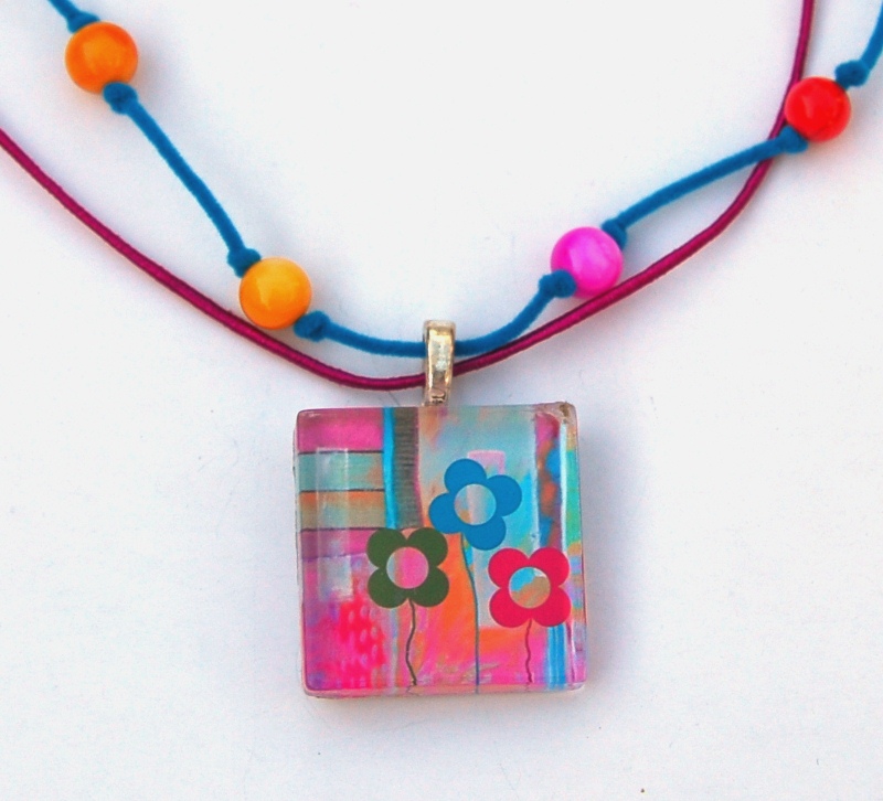 Colorful Spring Necklace With Original Art Pendant on Luulla